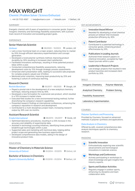 Chemist CV Examples & Guide for 2026
