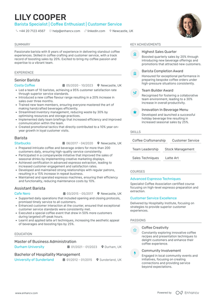 Barista CV Examples & Guide for 2026