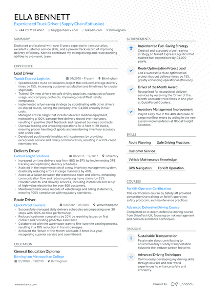 Truck Driver CV Examples & Guide for 2025