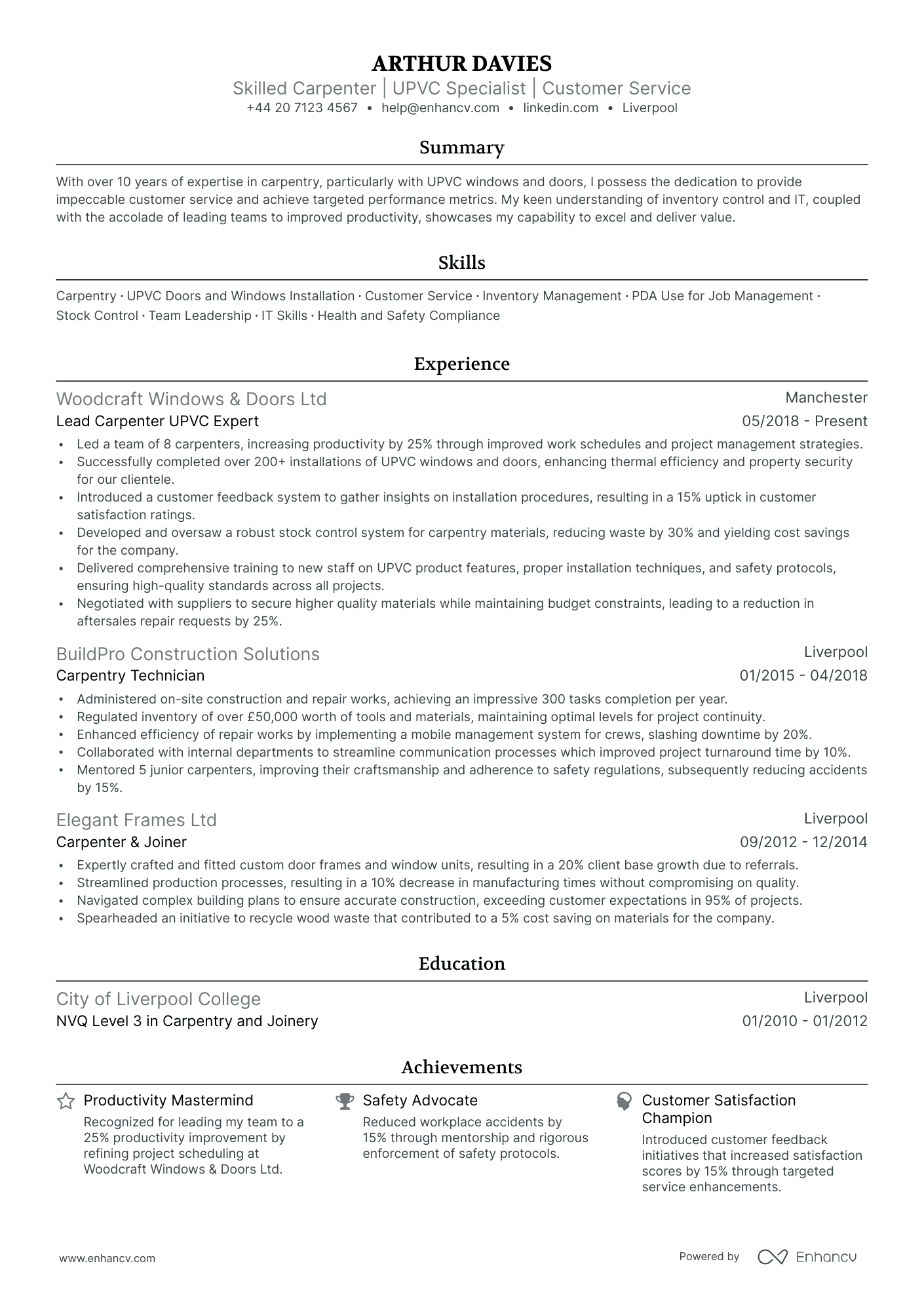 Carpenter CV Examples & Guide for 2025