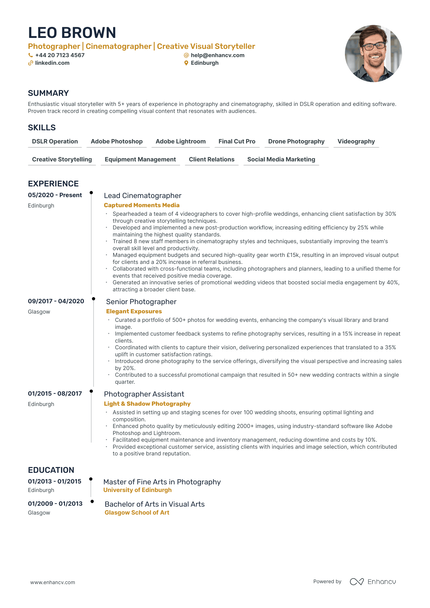 Cinematographer CV Examples & Guide for 2025