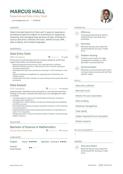 3 Data Entry CV Examples for 2025