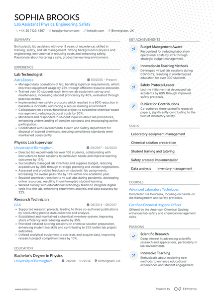 Lab Assistant CV Examples & Guide for 2026