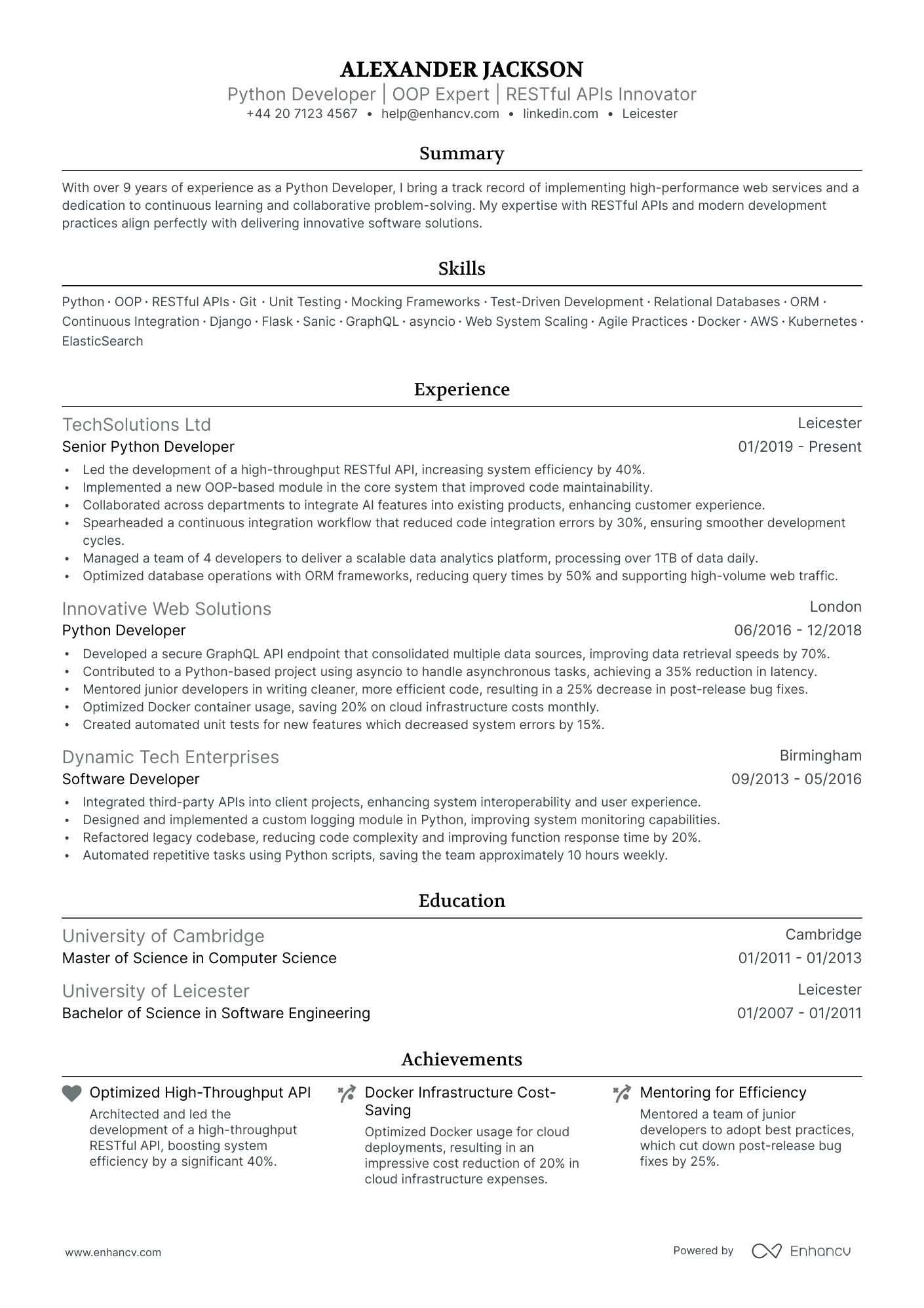 Python Developer CV Examples & Guide for 2025