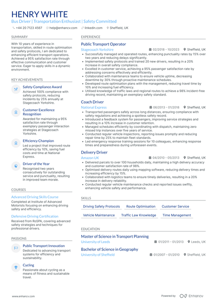 Bus Driver CV Examples & Guide for 2025