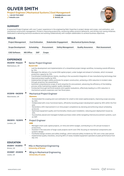 Project Engineer CV Examples & Guide for 2025