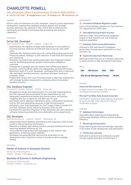 SQL Developer CV Examples & Guide for 2025