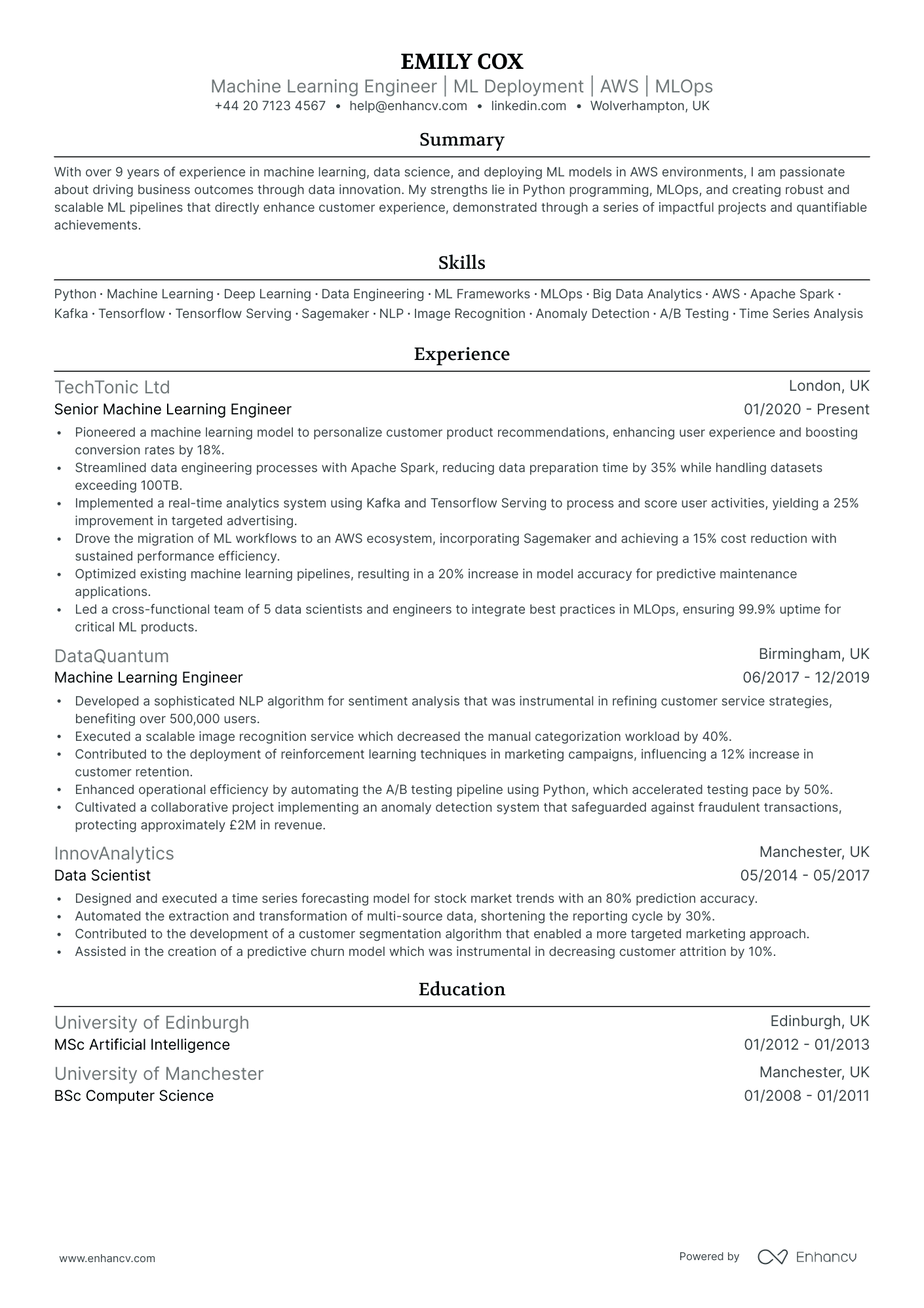 Machine Learning CV Examples & Guide for 2025