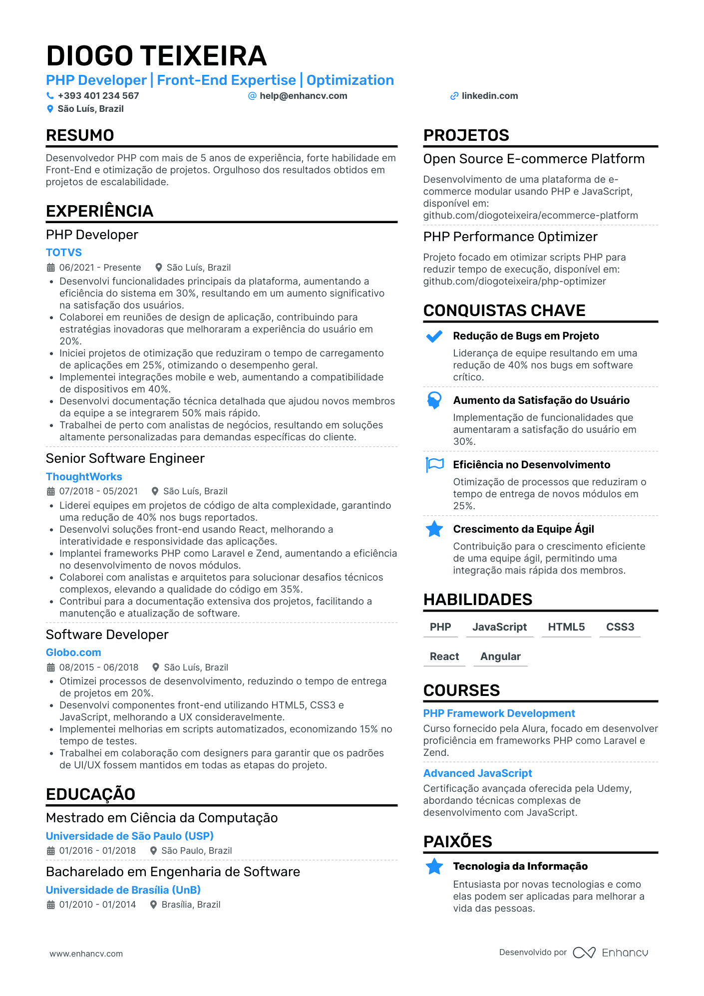 16 Exemplos de Currículo para Desenvolvedor Web que Conseguiram Emprego ...