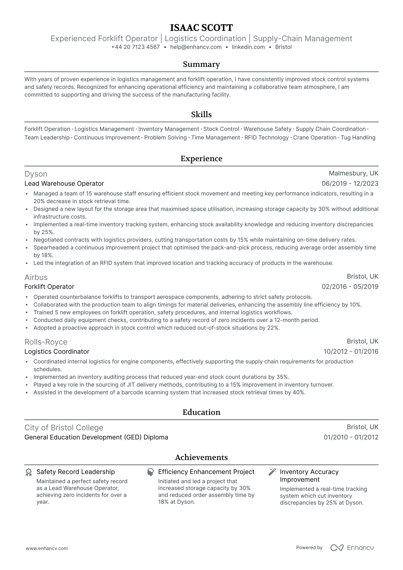 Forklift Operator CV Examples & Guide for 2025