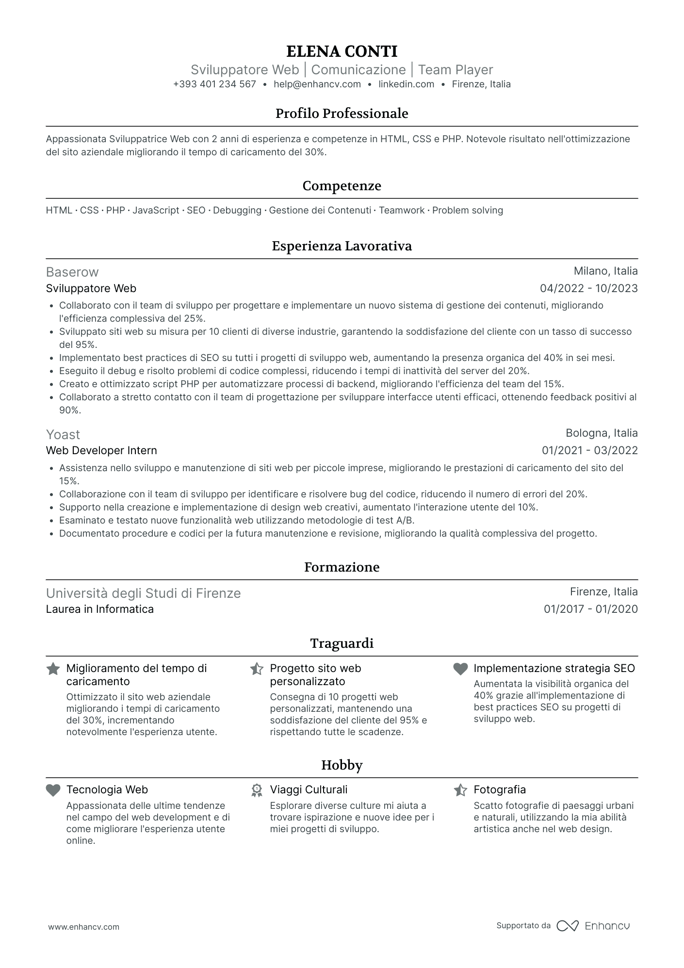 CV Web Developer: Esempi e Template 2026