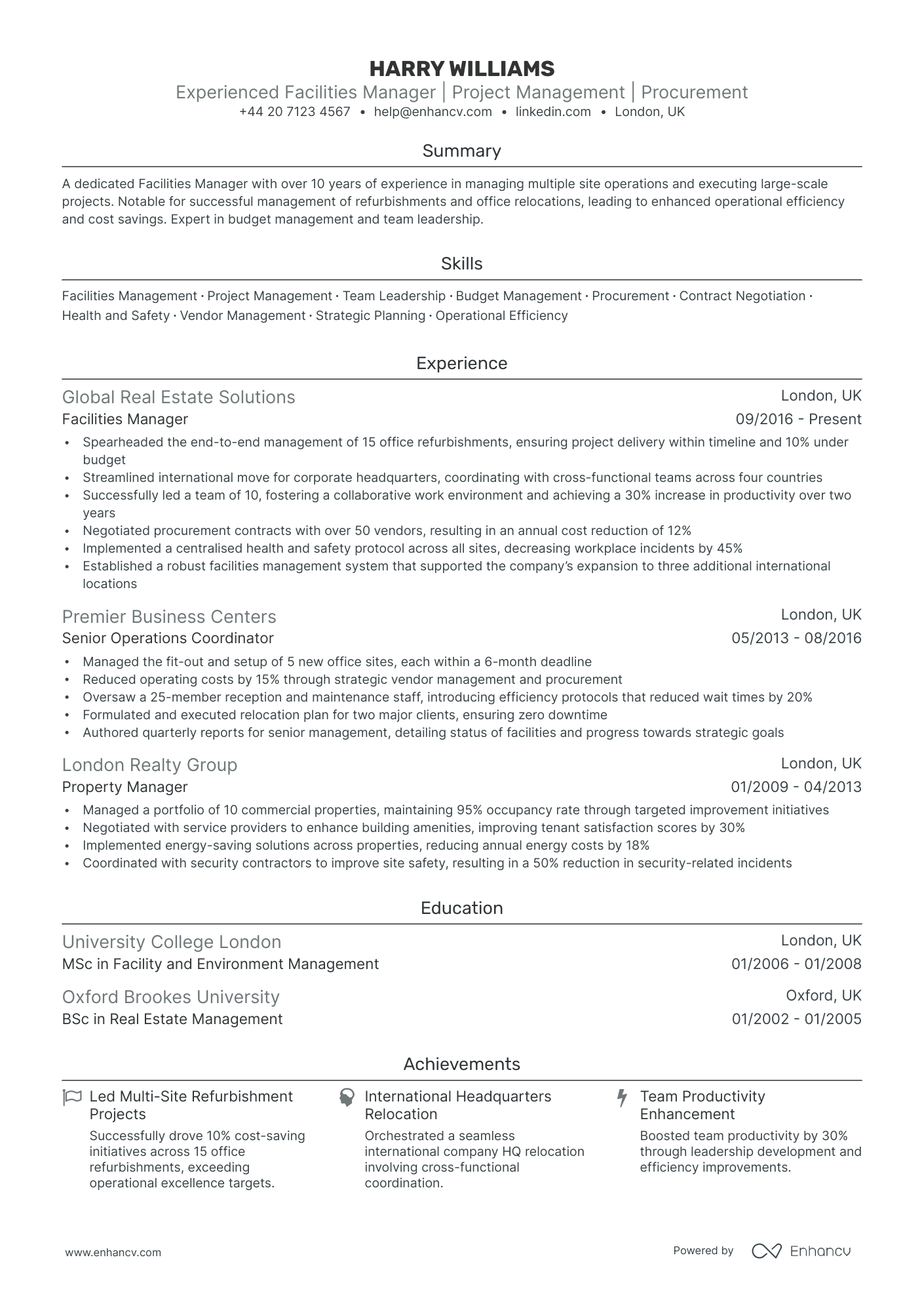 Facilities Manager CV Examples & Guide for 2025
