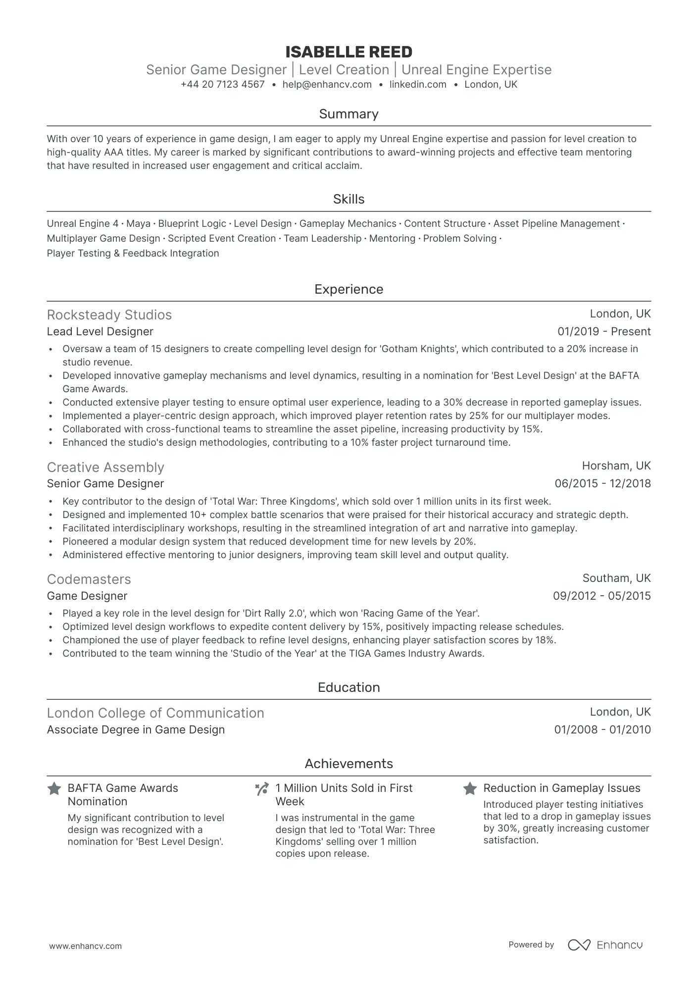 Game Designer CV Examples & Guide for 2025