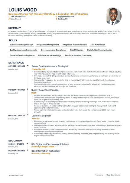 Test Manager CV Examples & Guide for 2025