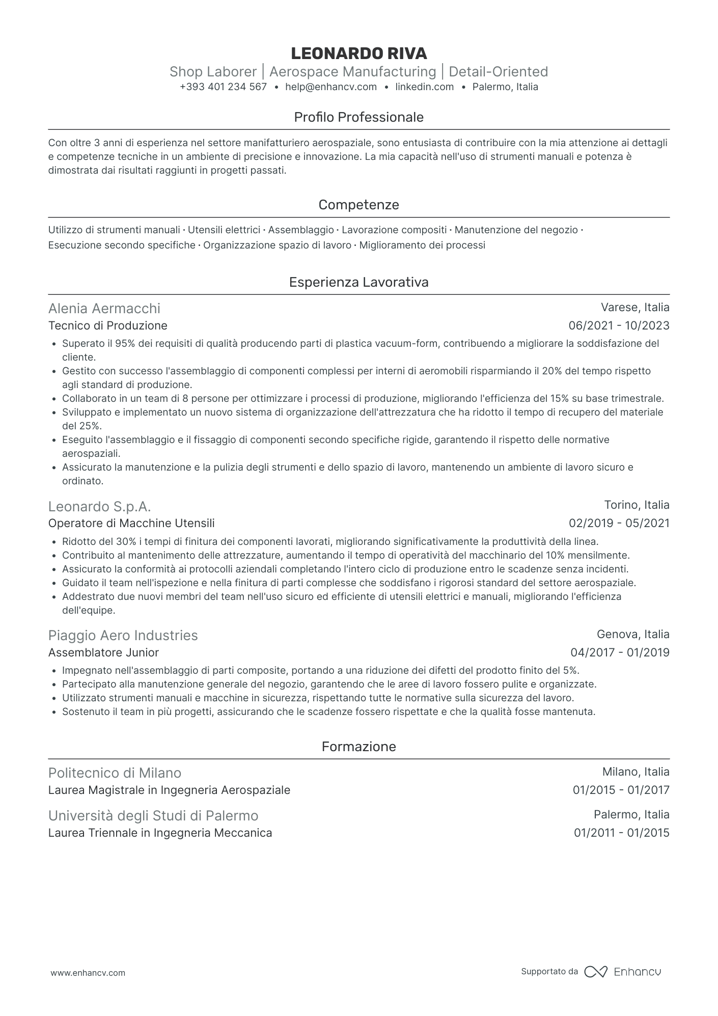 12 Esempi di Curriculum per Operaio Di Produzione Alimentare che Hanno ...