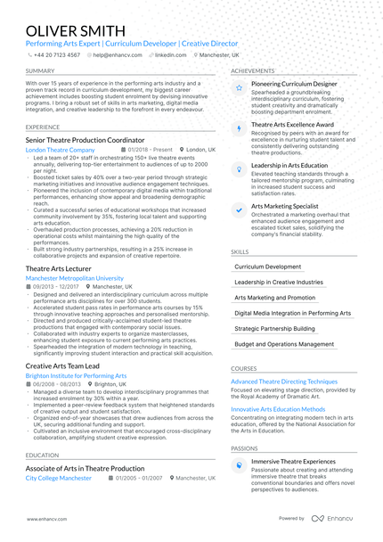 Performing Arts CV Examples & Guide for 2025