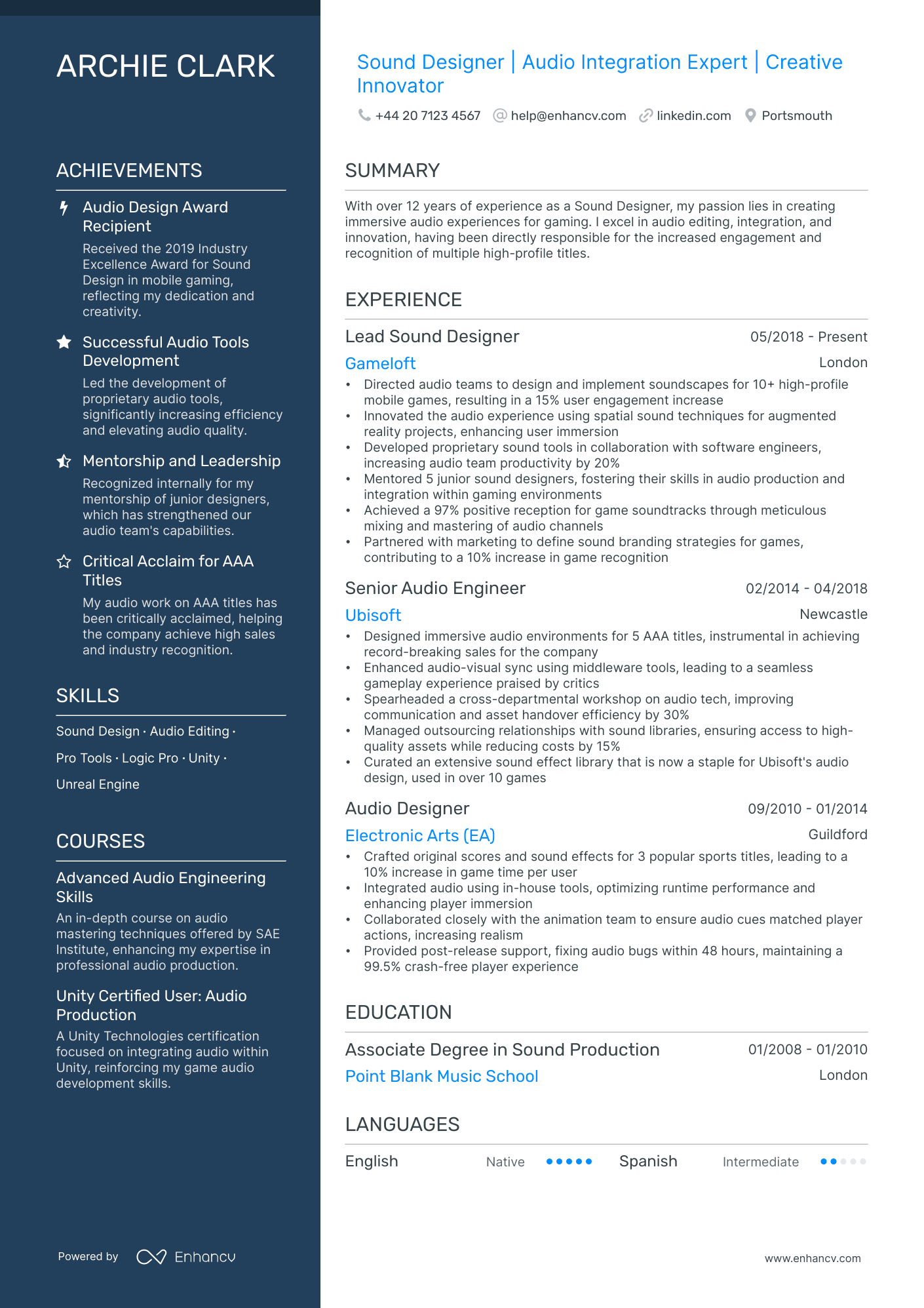 Sound Designer CV Examples & Guide for 2025