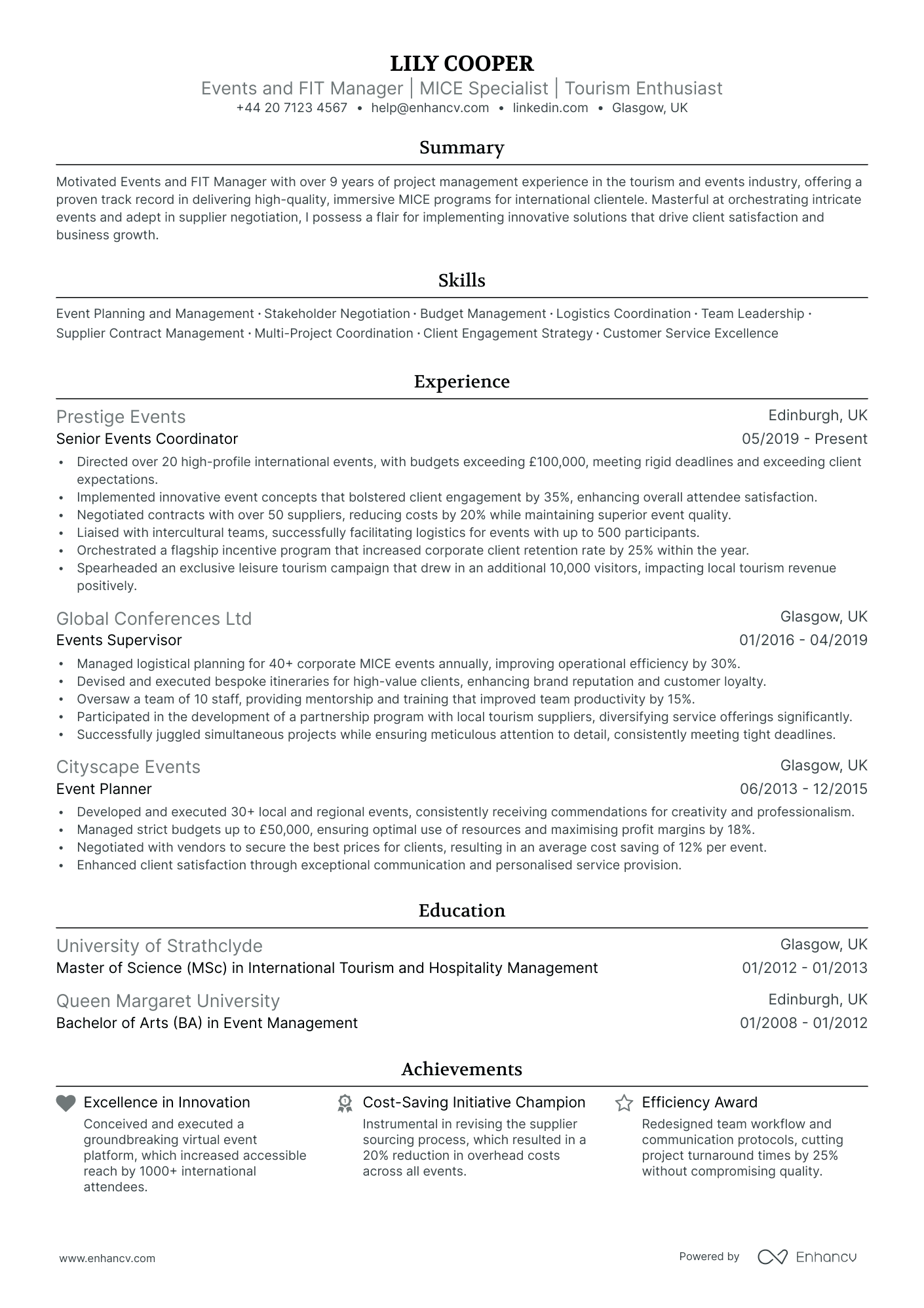 Events Manager CV Examples & Guide for 2025
