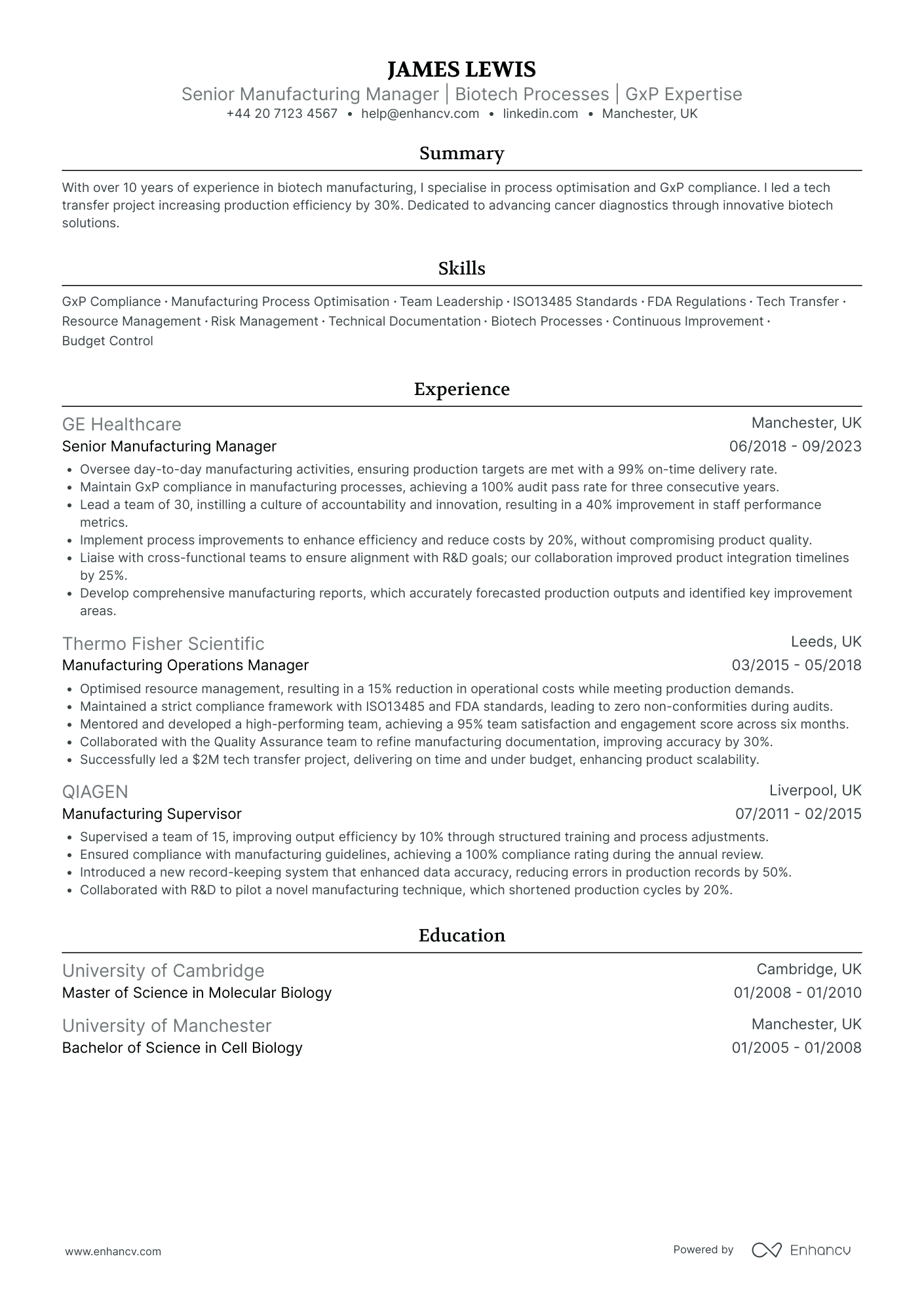 Production Manager CV Examples & Guide for 2026