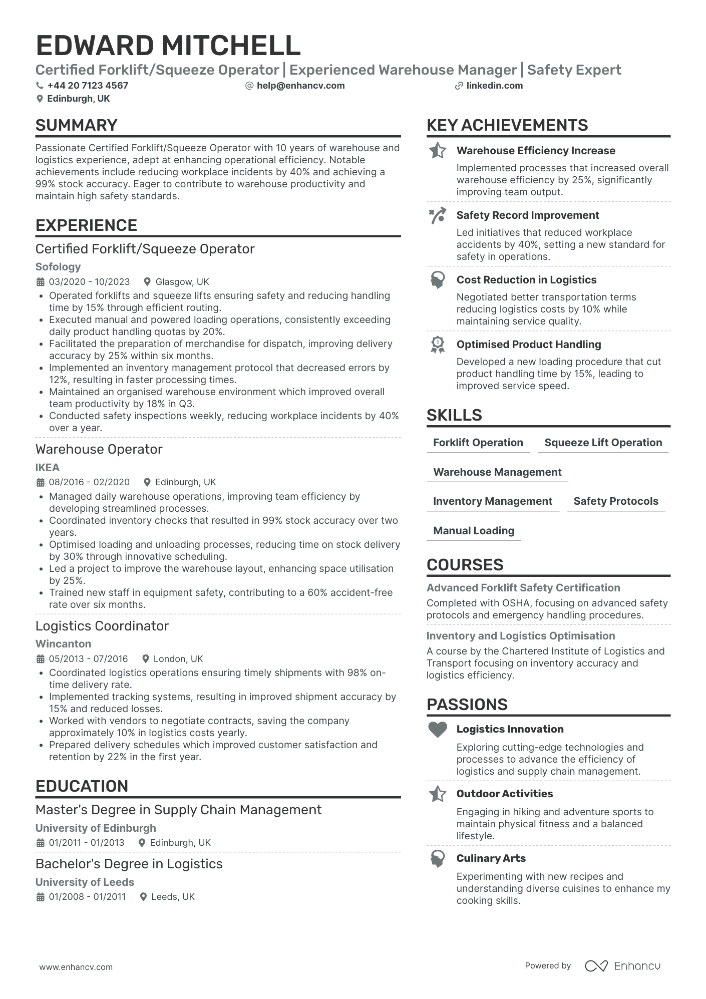 Forklift Operator CV Examples & Guide for 2026