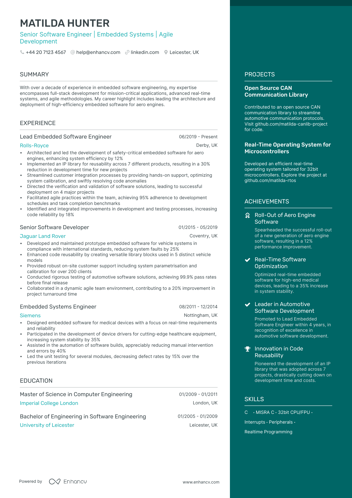 Embedded Software Engineer CV Examples & Guide for 2025