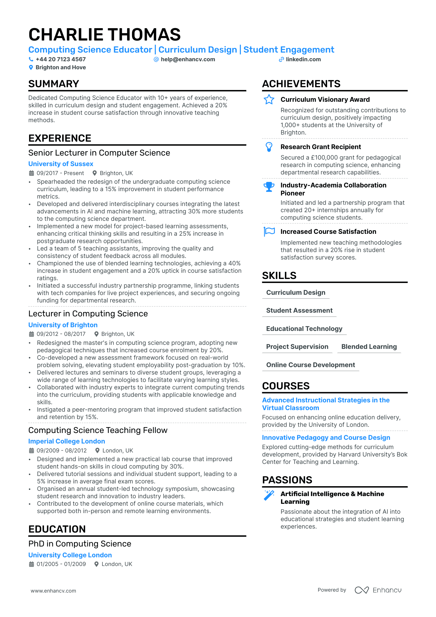 Lecturer CV Examples & Guide for 2024