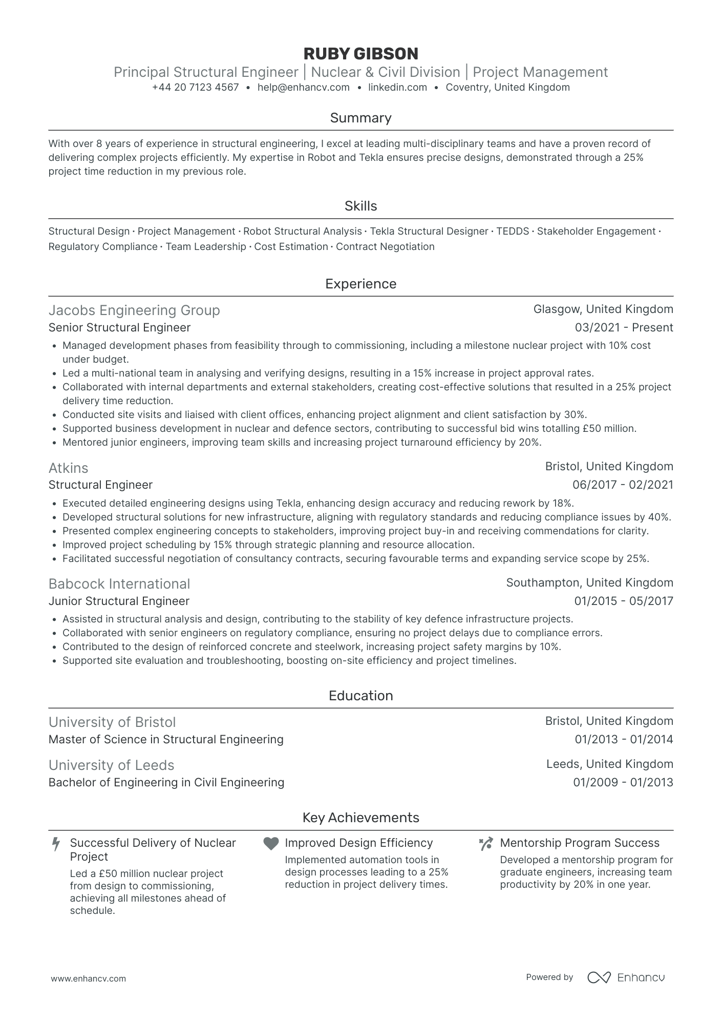 Structural Engineer CV Examples & Guide for 2026