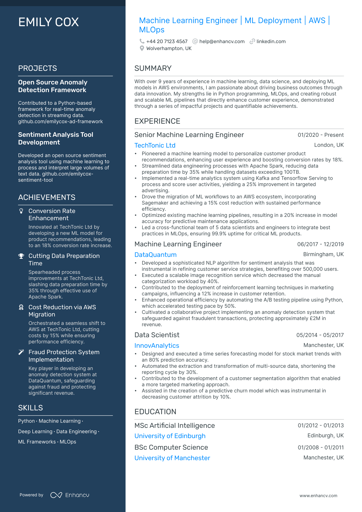 Machine Learning CV Examples & Guide for 2025