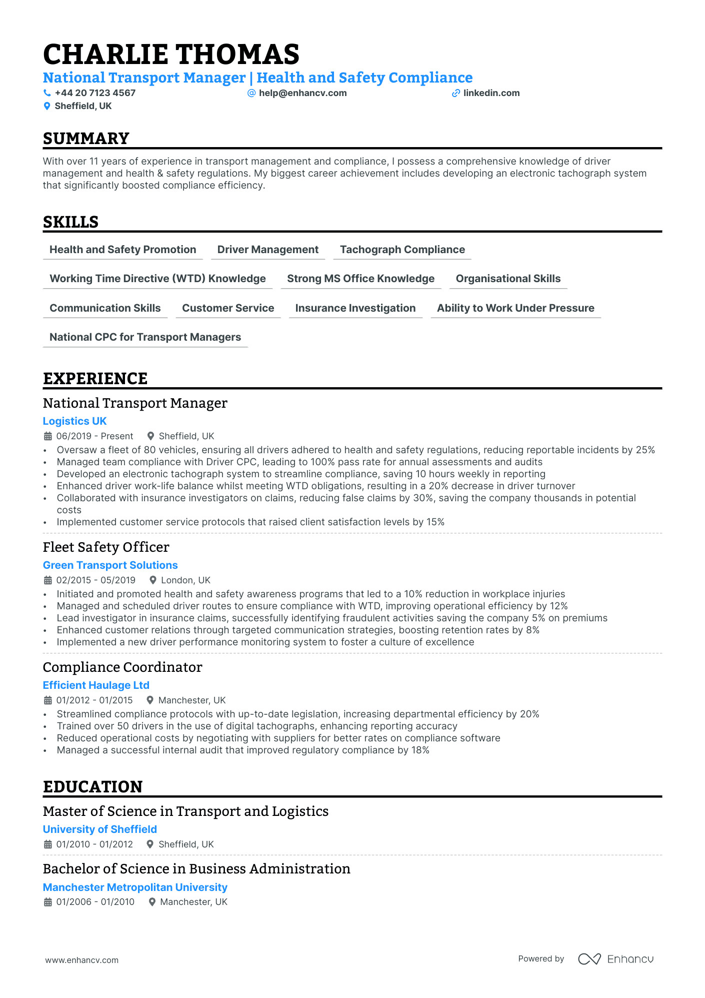Transport Manager CV Examples & Guide for 2025