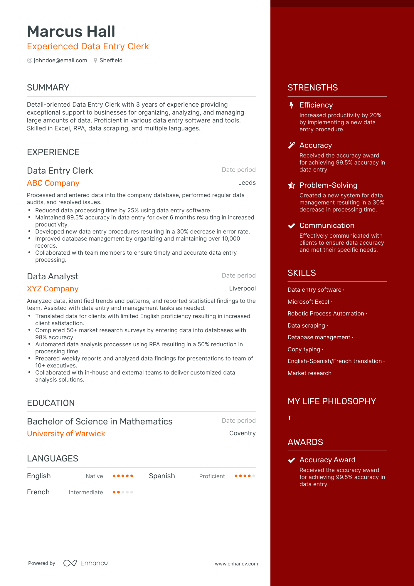 3 Data Entry CV Examples for 2025