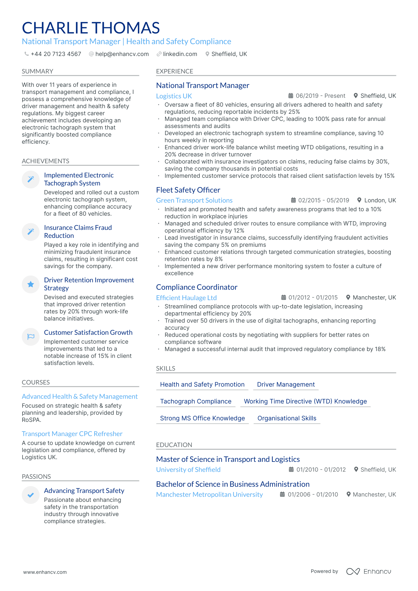 Transport Manager CV Examples & Guide for 2025