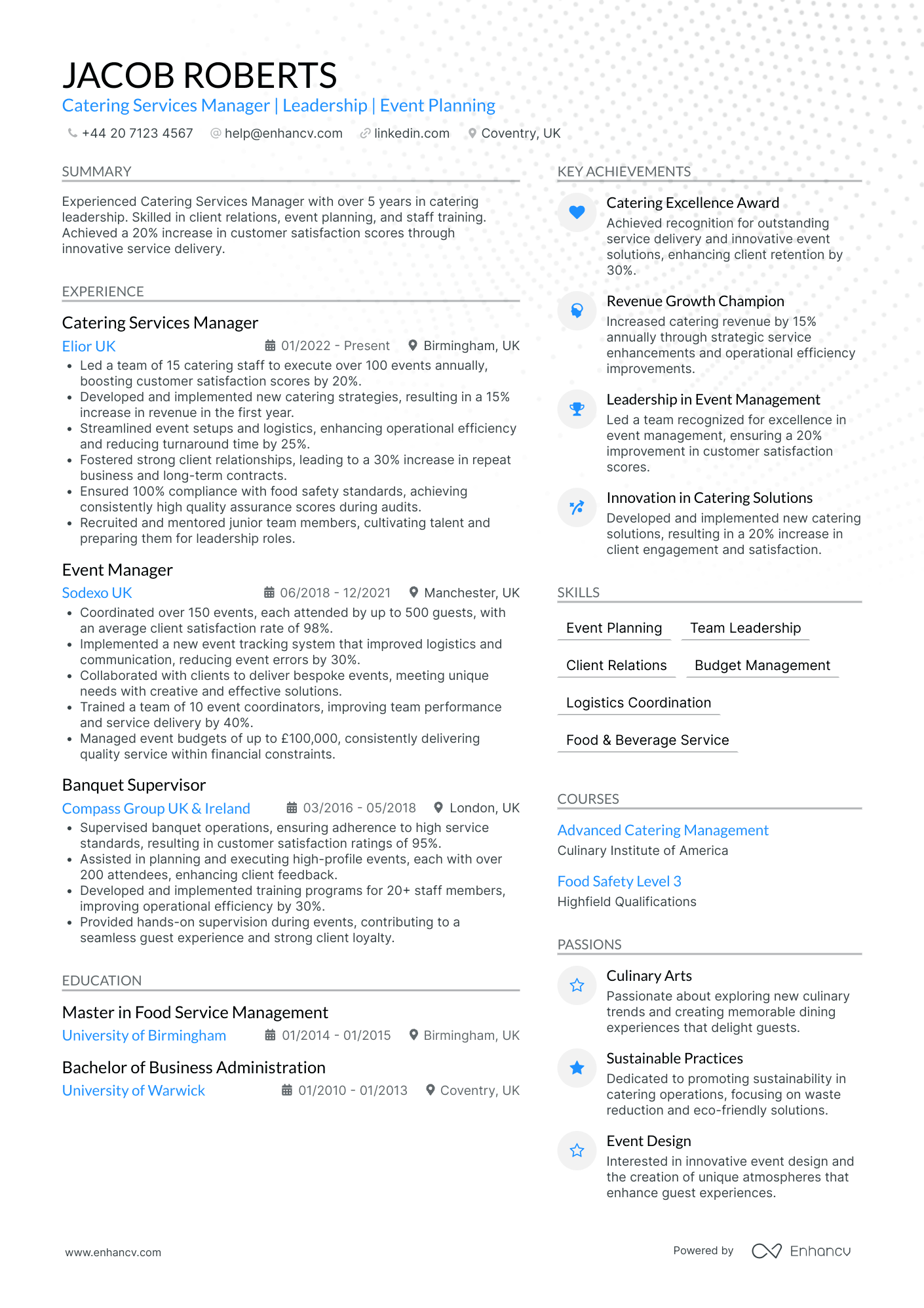 Catering CV Examples & Guide for 2025