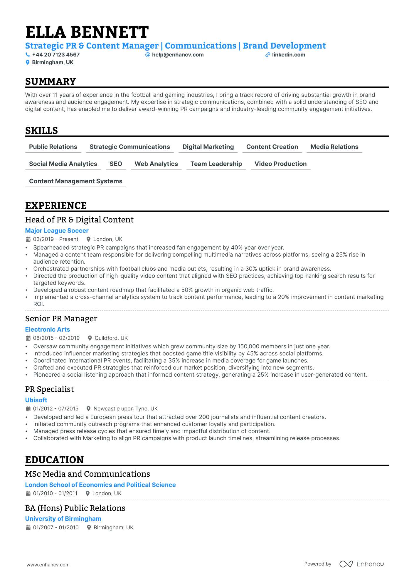 Public Relations CV Examples & Guide for 2025