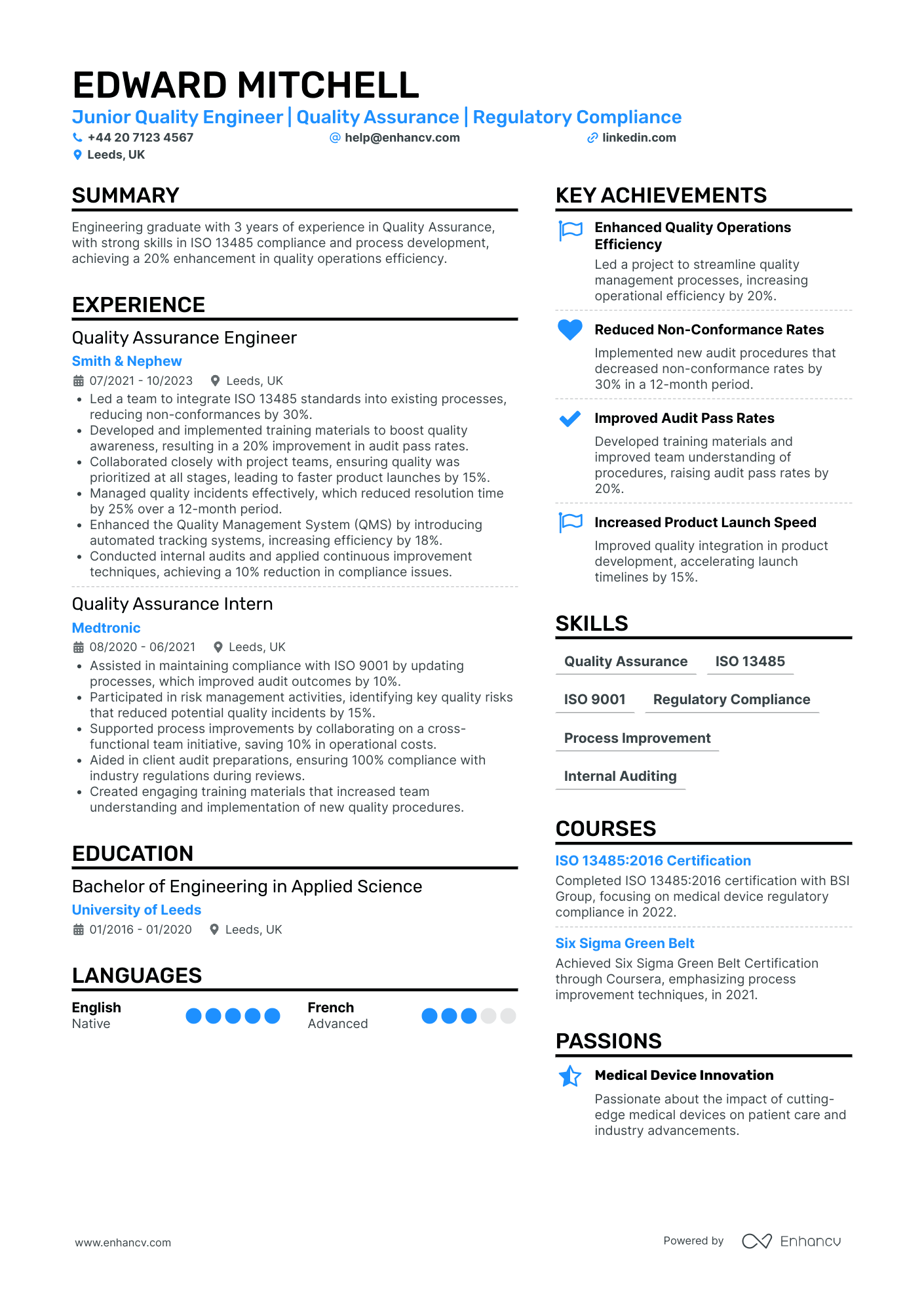 Quality Engineer CV Examples & Guide for 2026