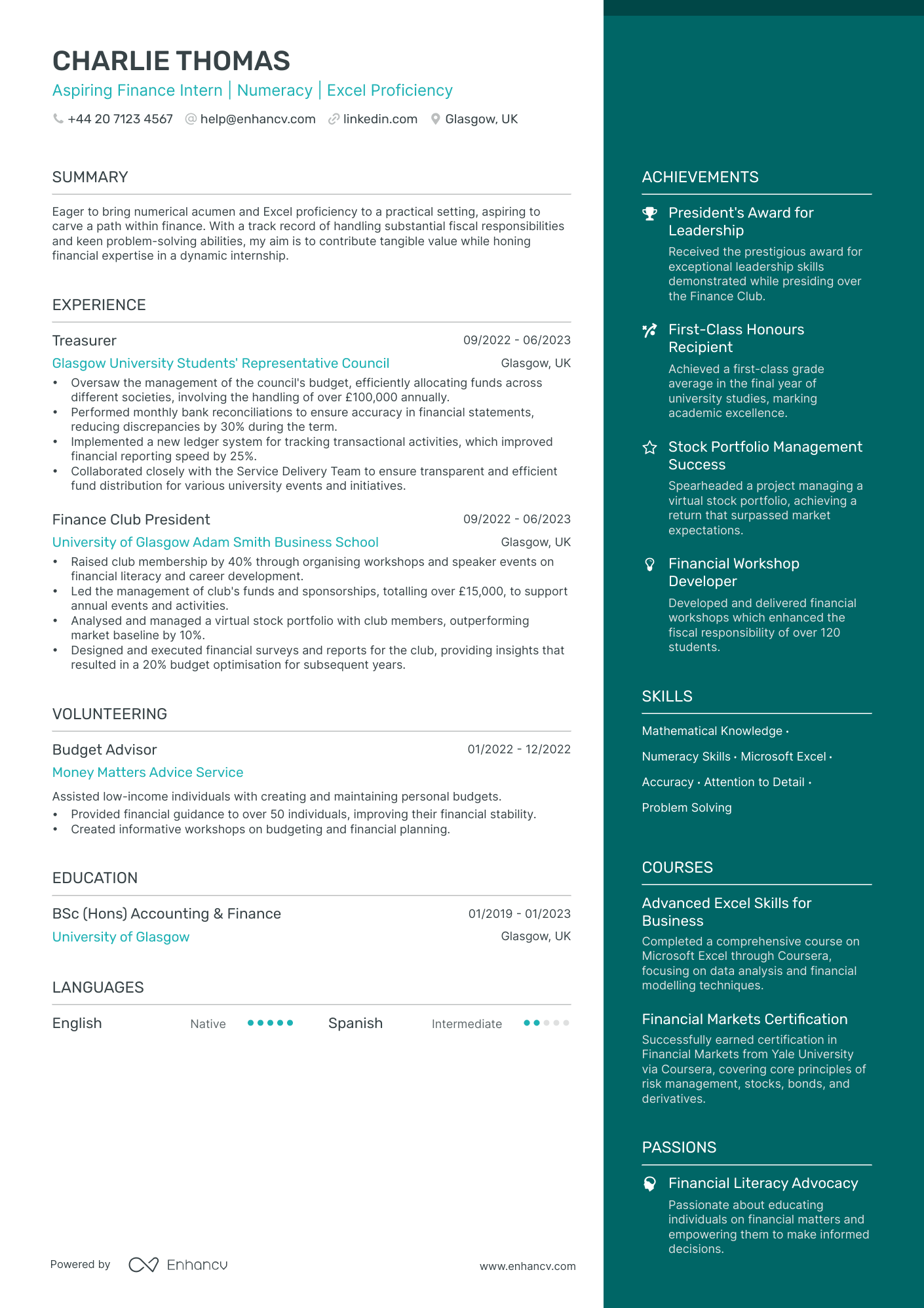 Finance Intern CV Examples & Guide for 2025