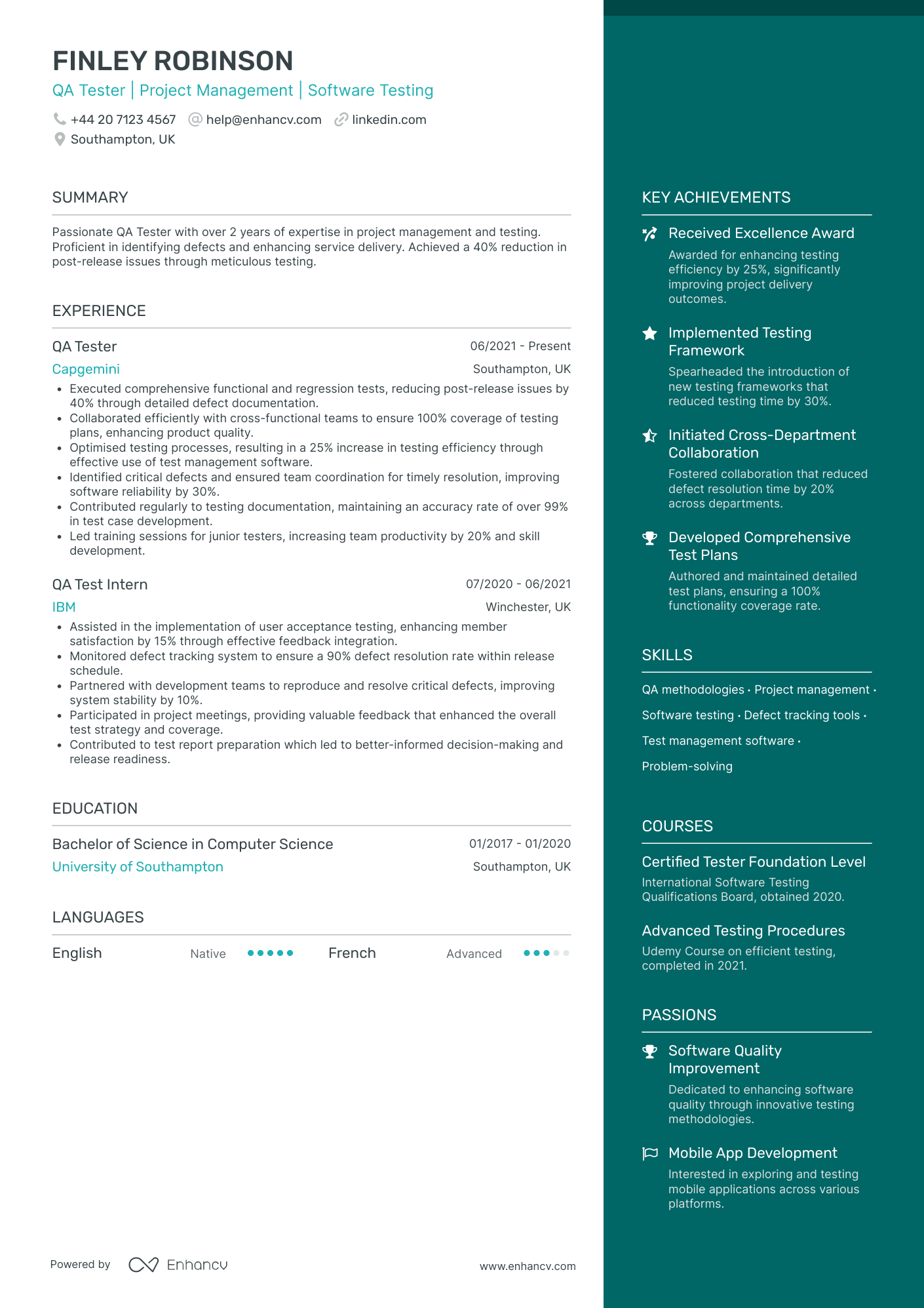 QA Tester CV Examples & Guide for 2025