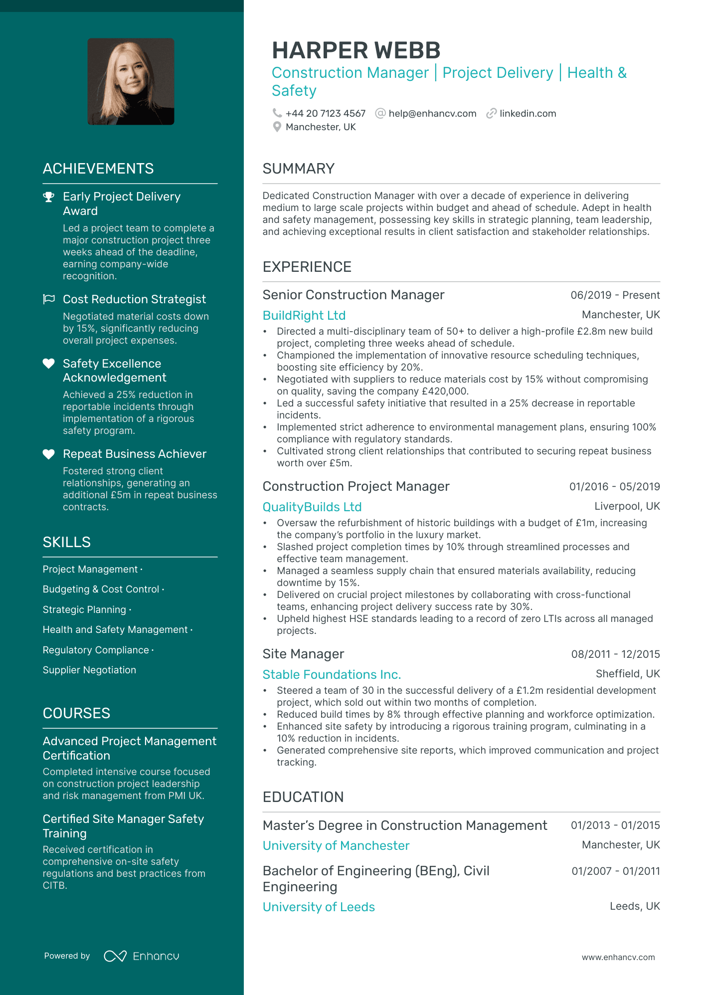 Construction Manager CV Examples & Guide for 2025
