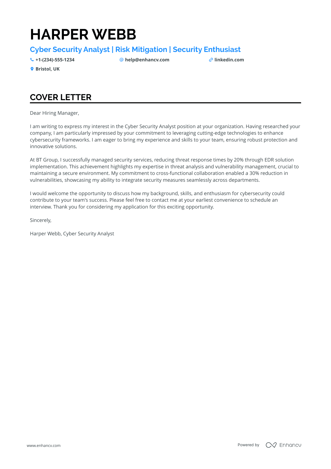 Cyber Security Analyst Cover Letter Examples & Guide for 2025