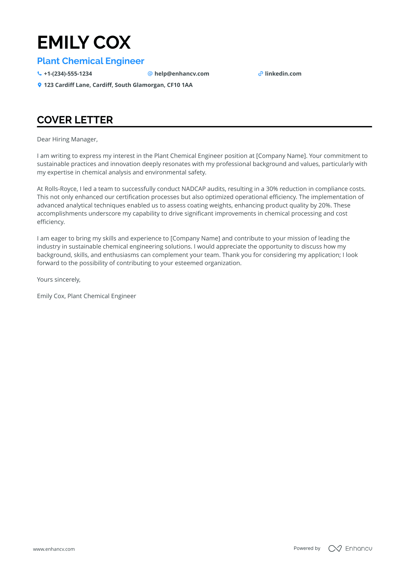 Chemical Engineer Cover Letter Examples & Guide for 2026
