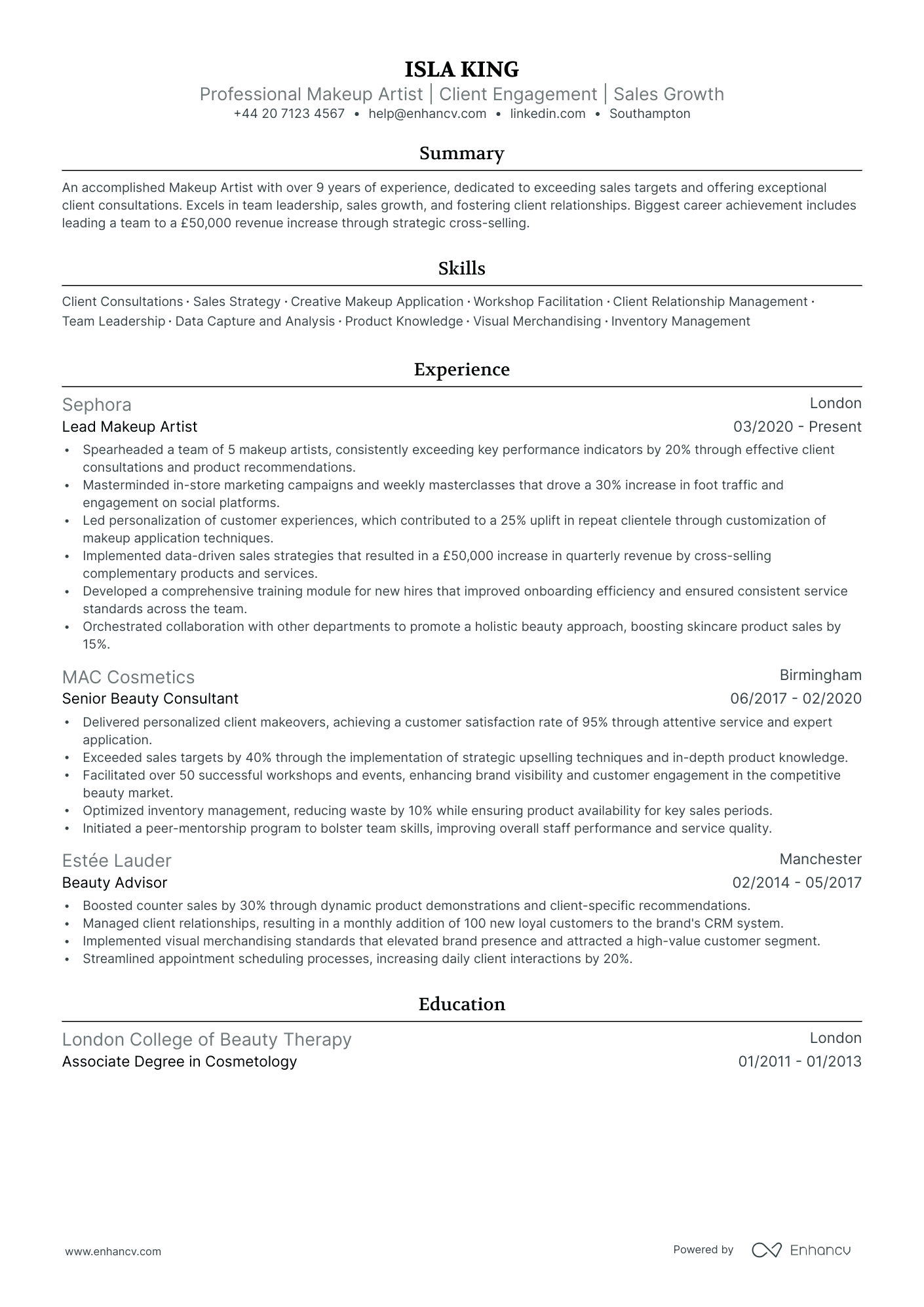 Makeup Artist CV Examples & Guide for 2025