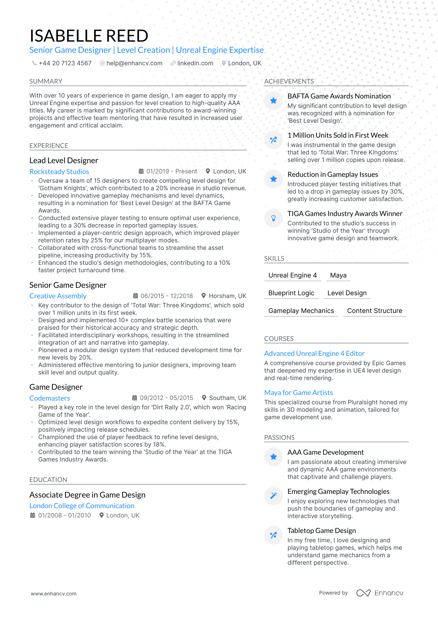 Game Designer CV Examples & Guide for 2025