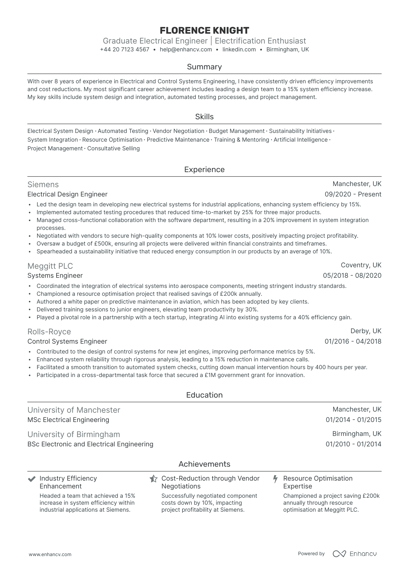 Electrical Engineering CV Examples & Guide for 2025