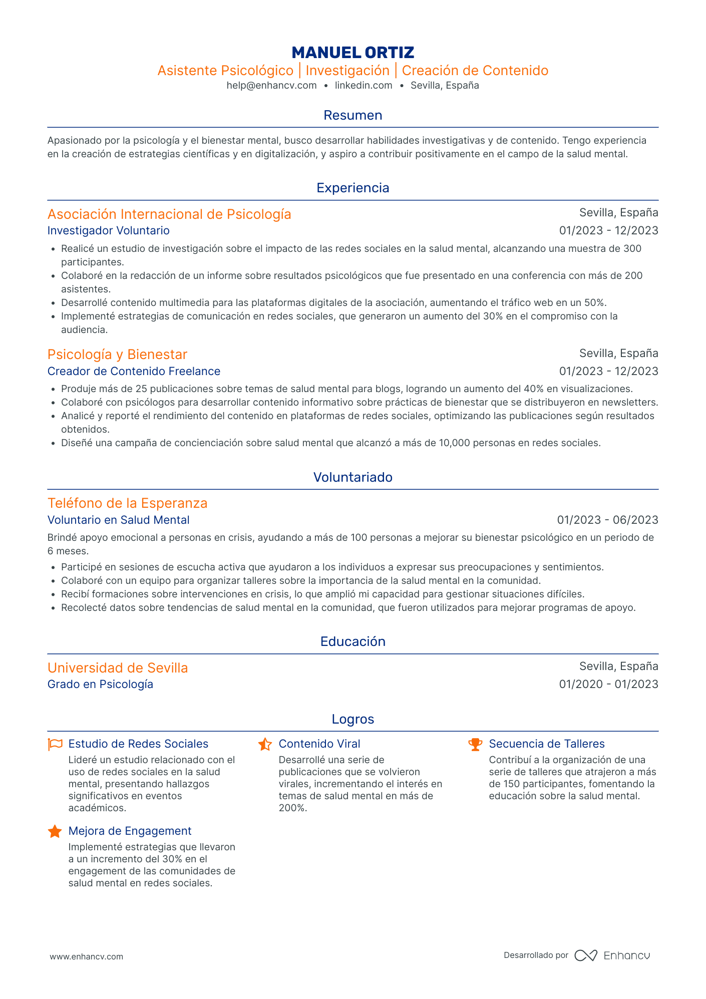 CV para Prácticas Profesionales y Pre-Profesionales