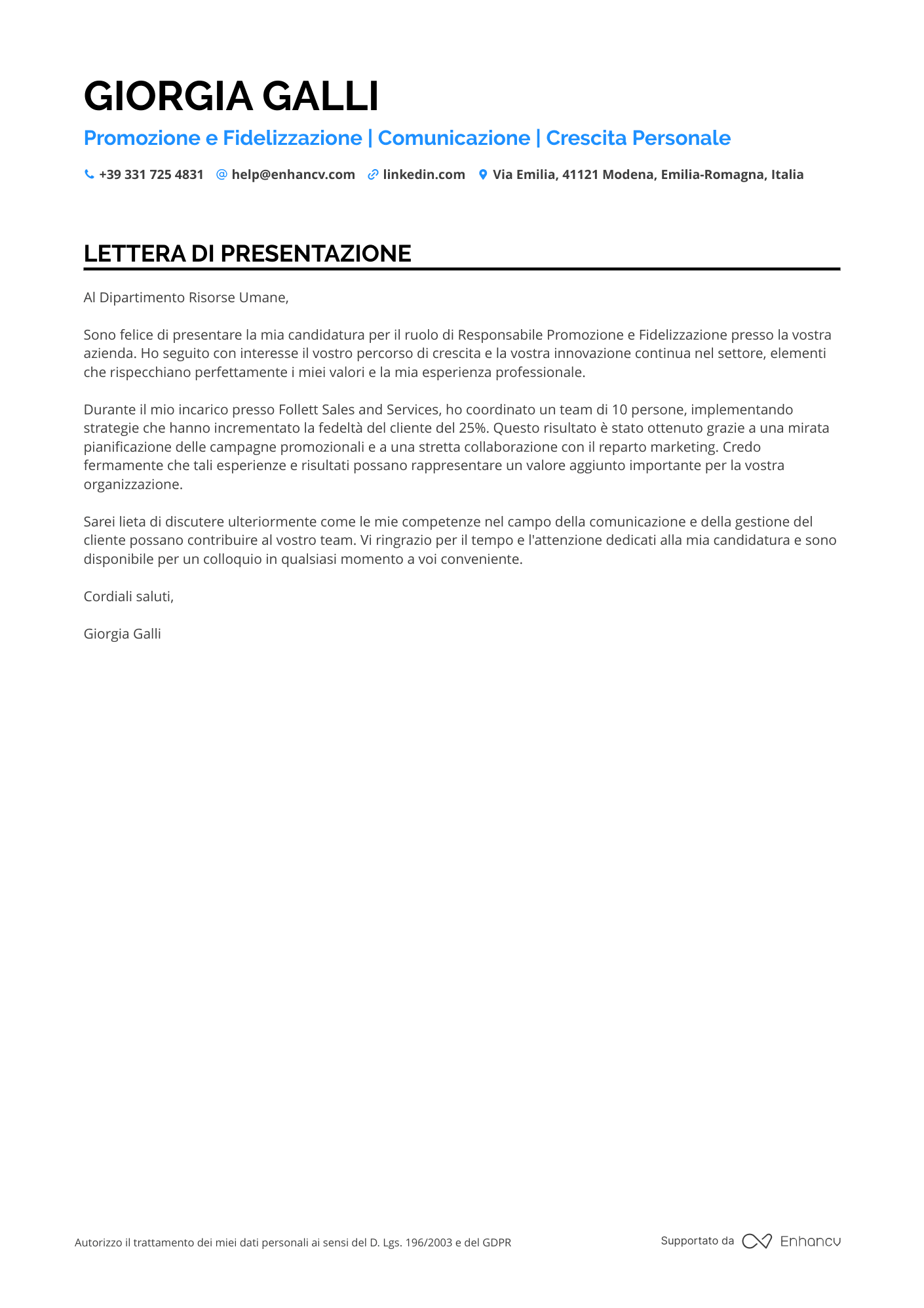 Esempi di Lettera di Presentazione per Cassiera nel 2026