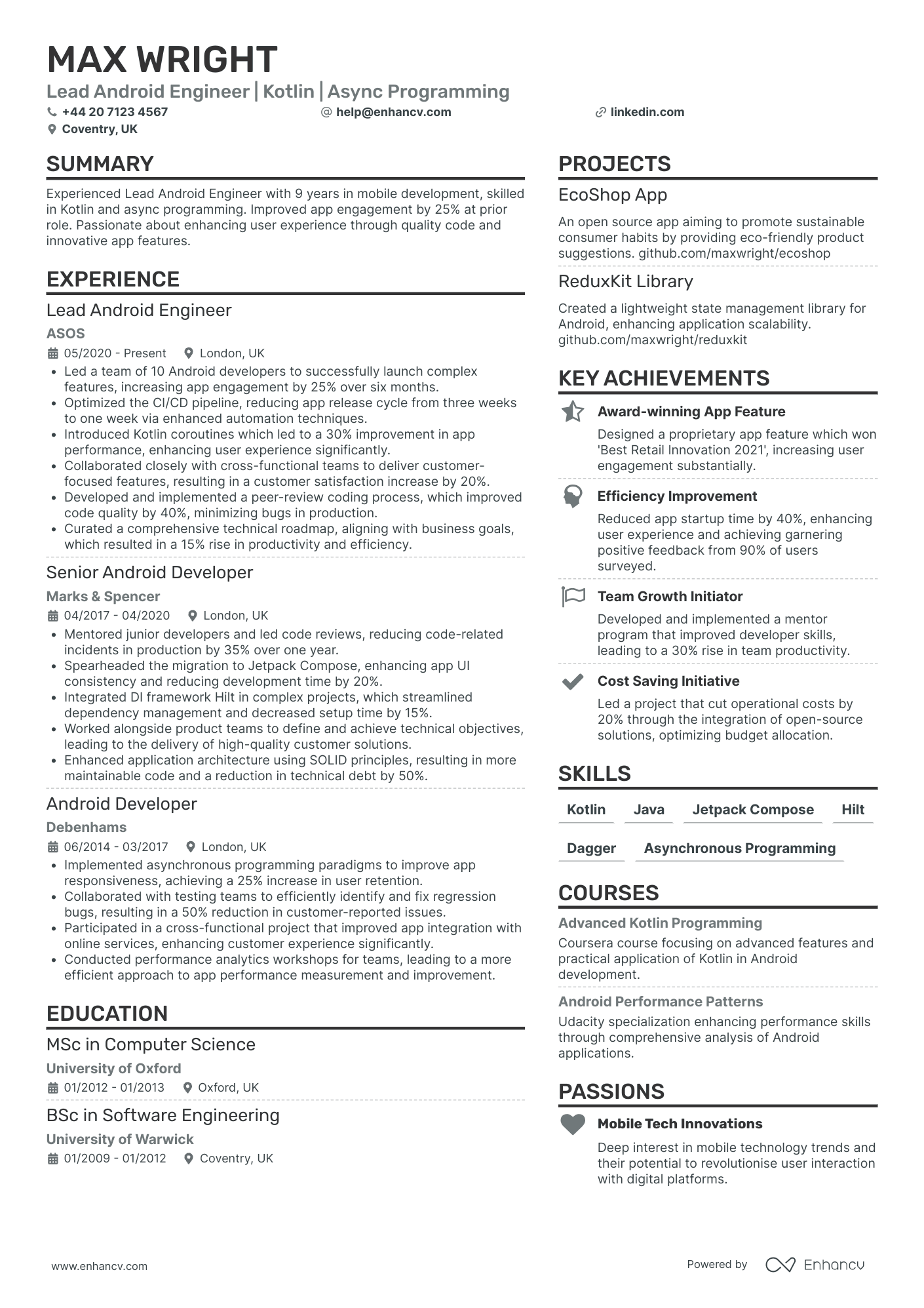 Android Developer CV Examples & Guide for 2026