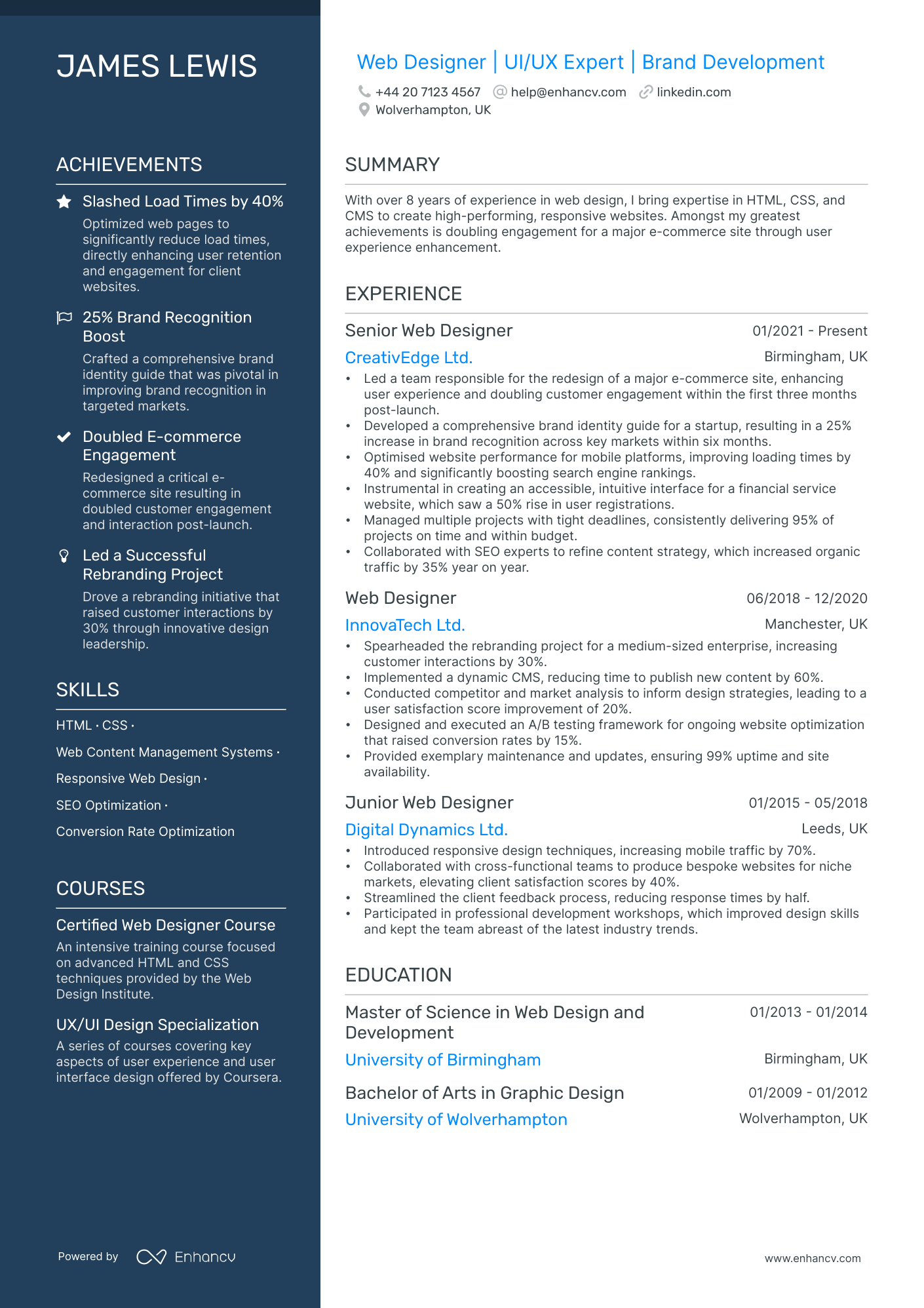 Web Designer CV Examples & Guide for 2025