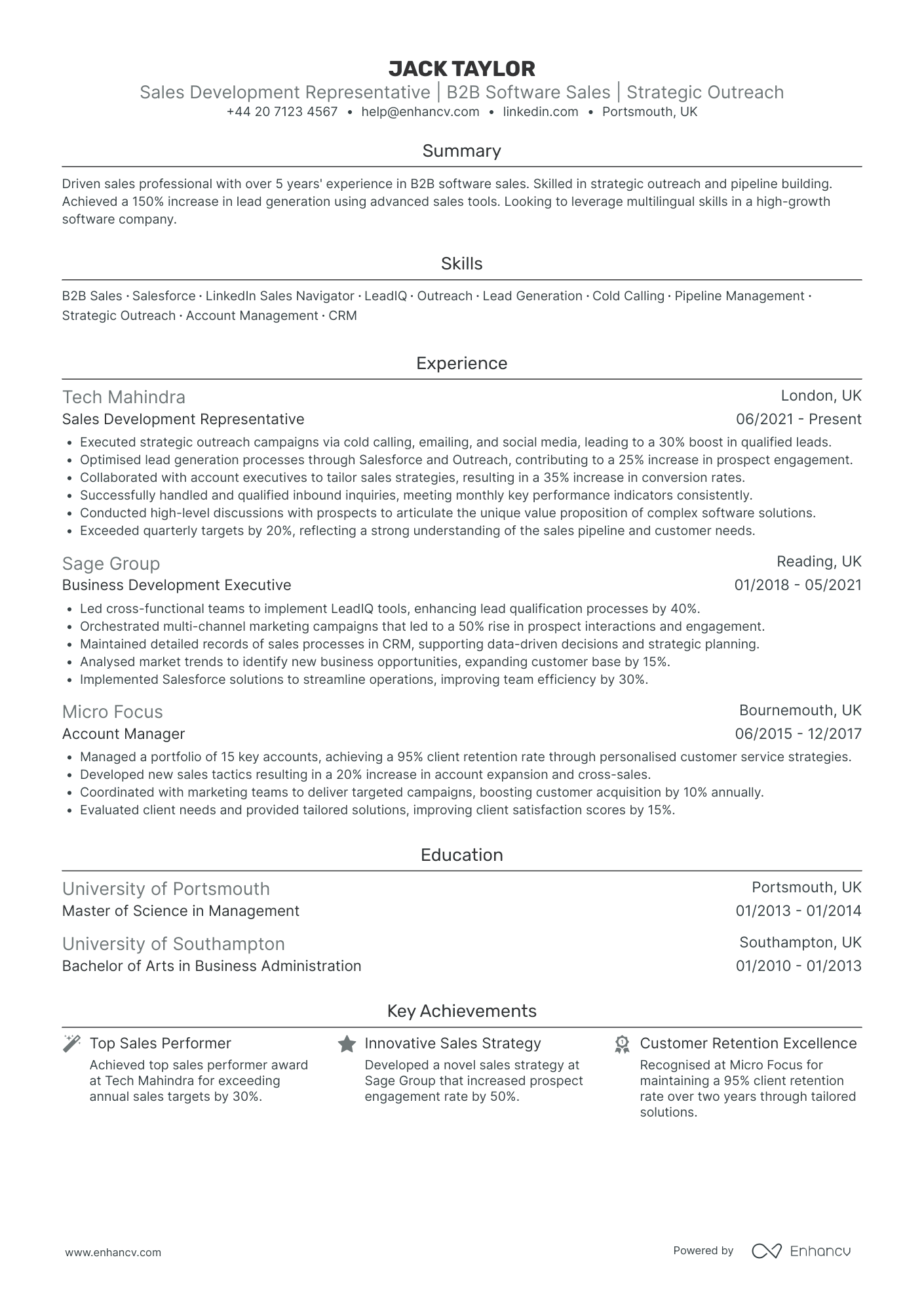 Sales Development Representative CV Examples & Guide for 2026
