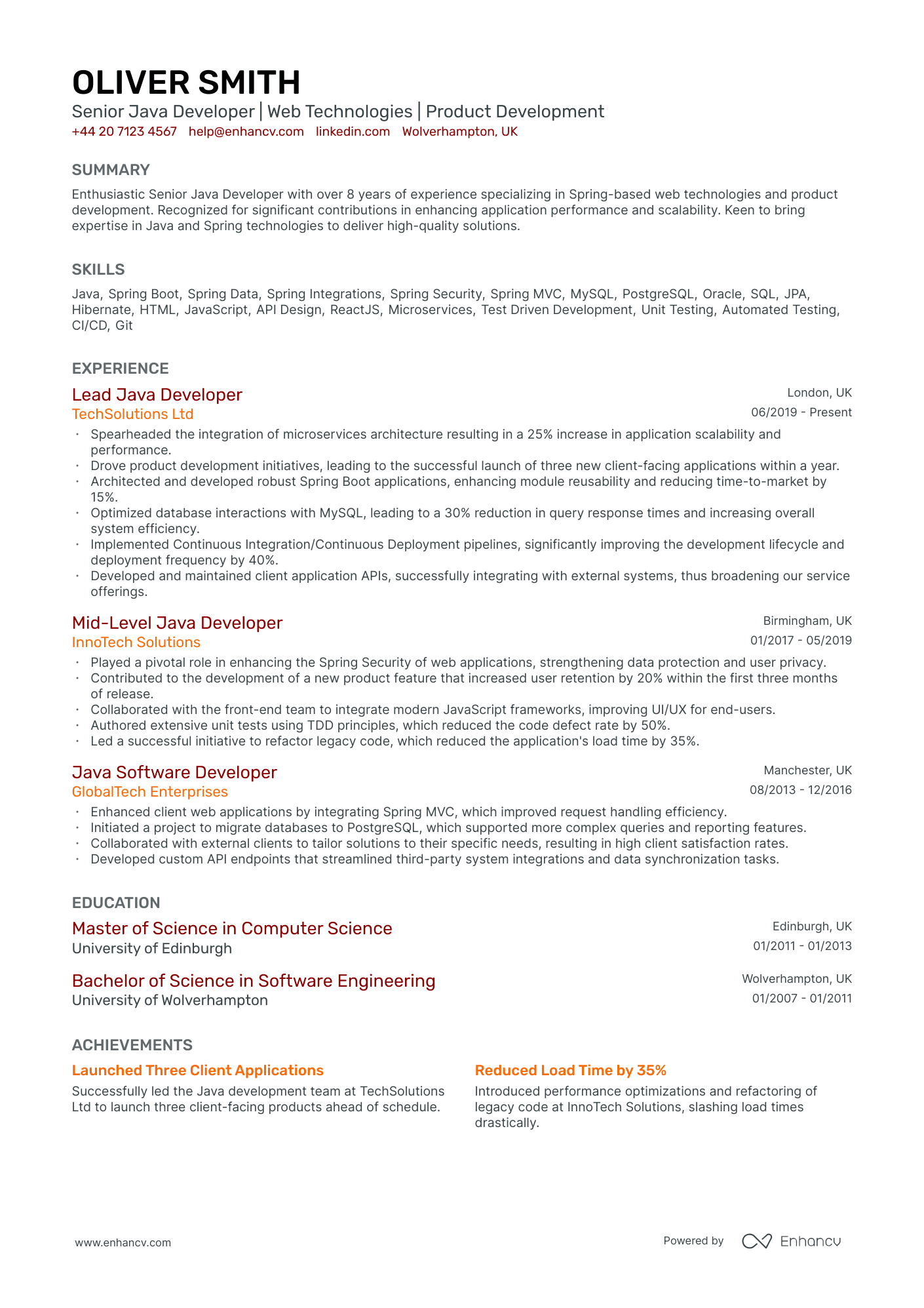 Java Developer CV Examples & Guide for 2025