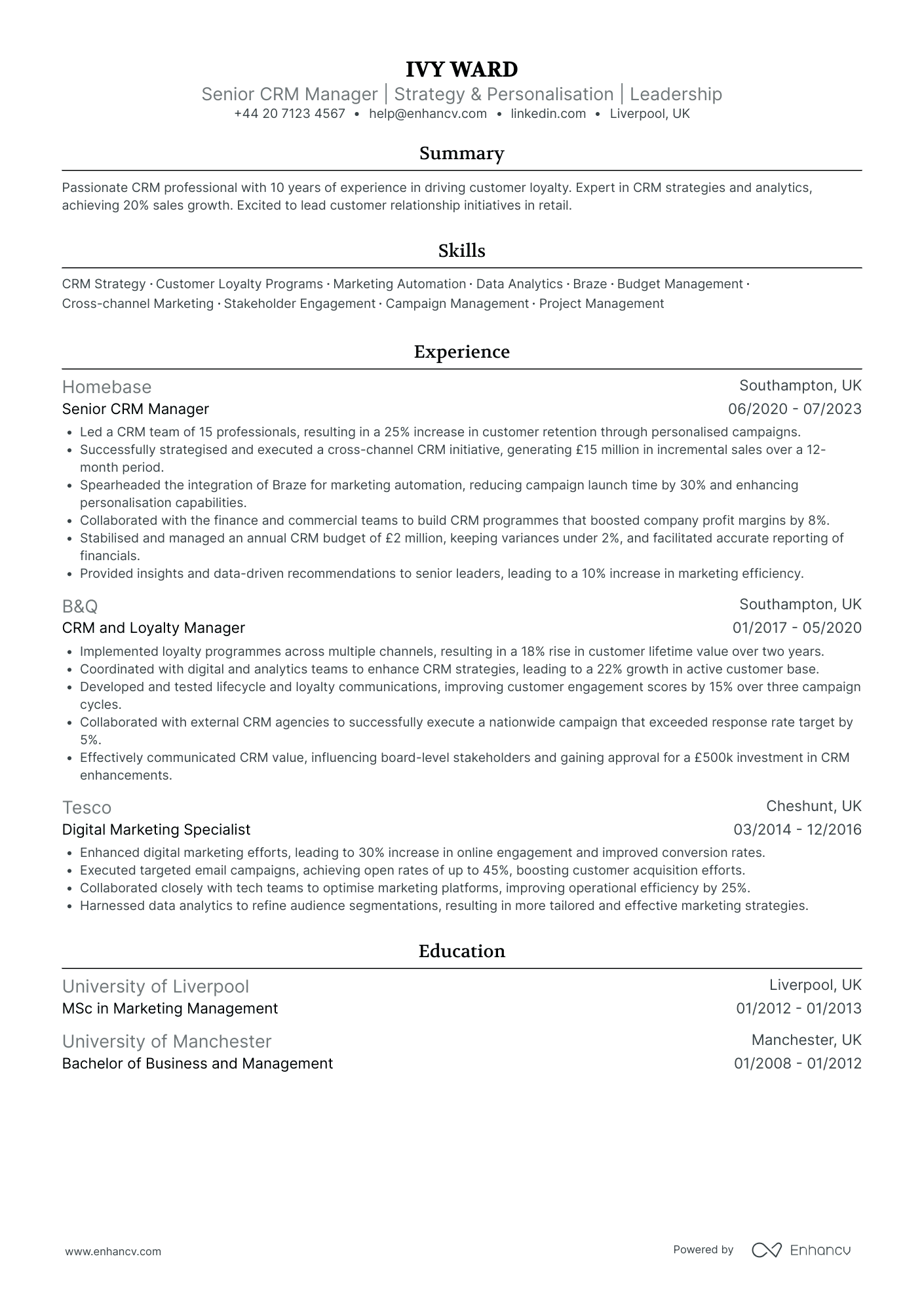 CRM Manager CV Examples & Guide for 2026