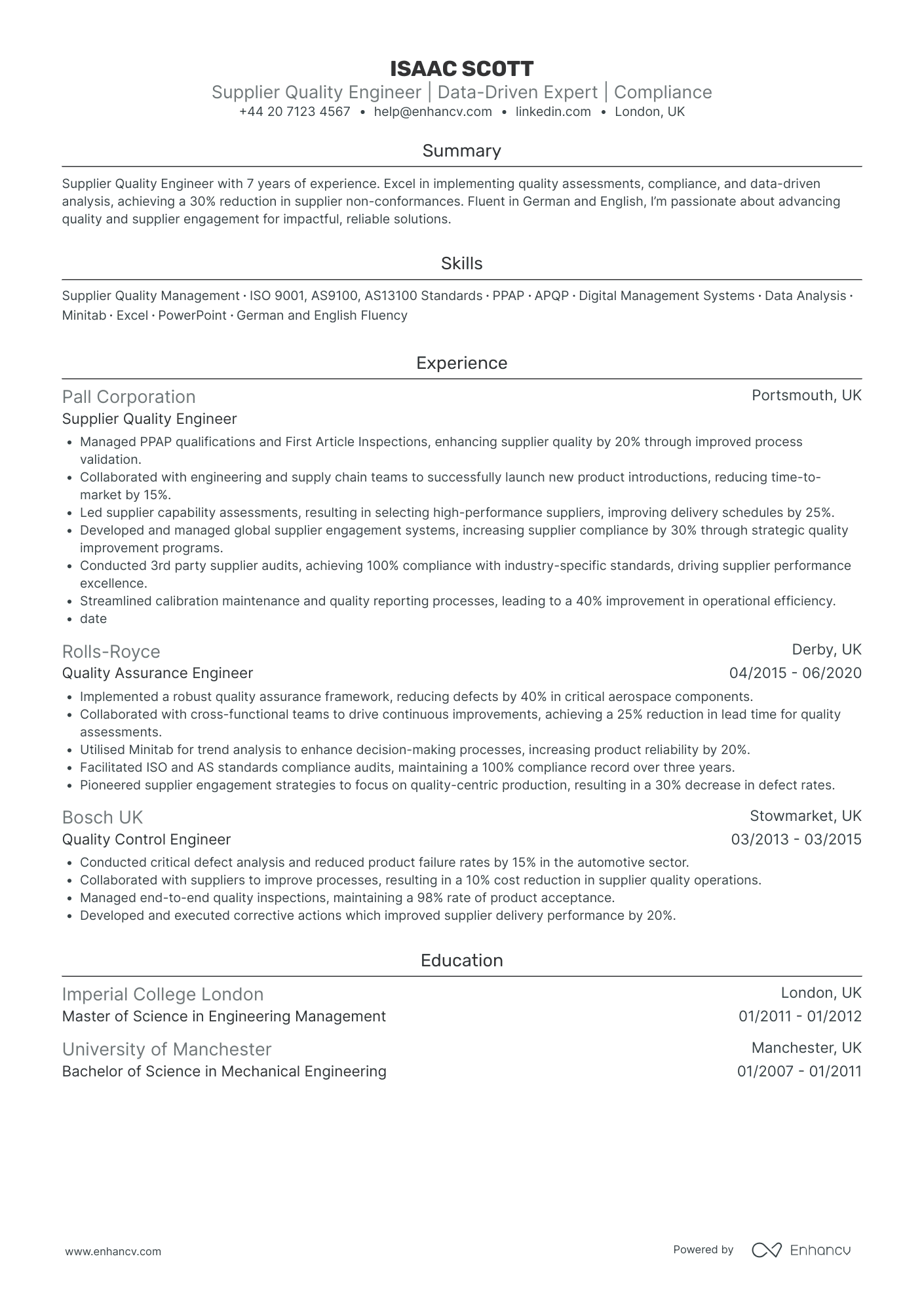 Quality Engineer CV Examples & Guide for 2026